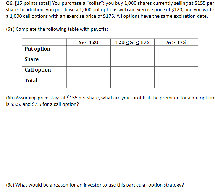 Solved Q6. [15 points total] You purchase a "collar": you | Chegg.com