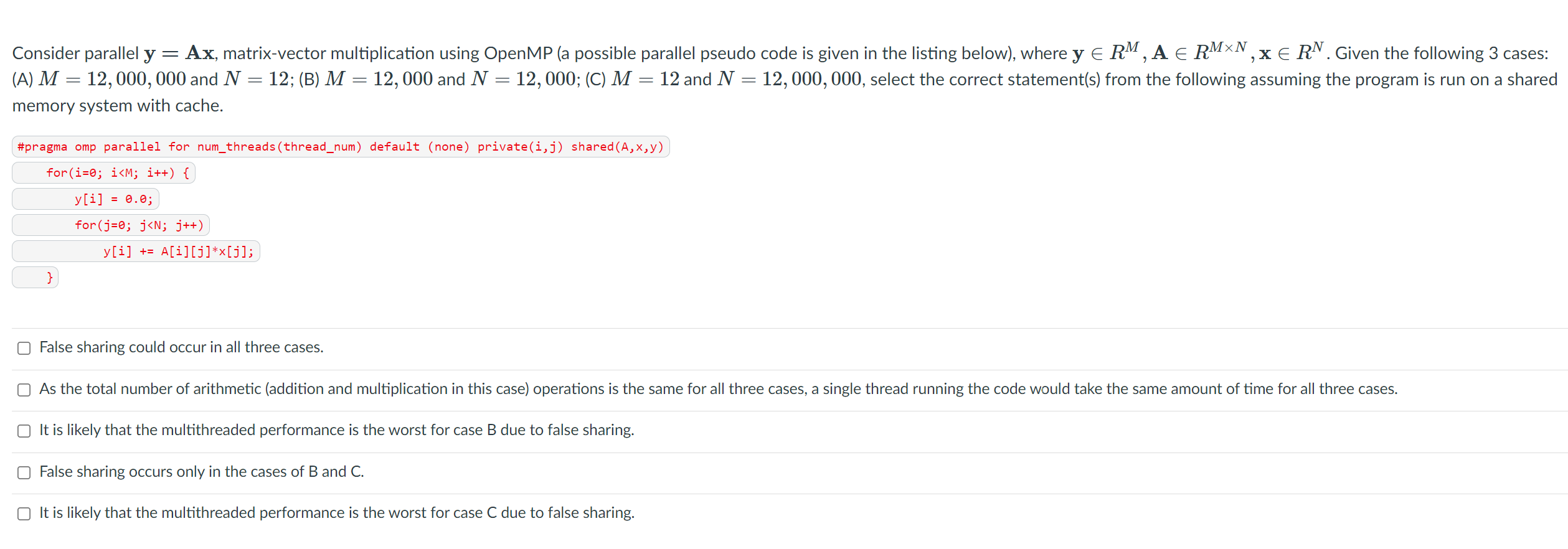 Solved Consider parallel y = Ax, matrix-vector | Chegg.com