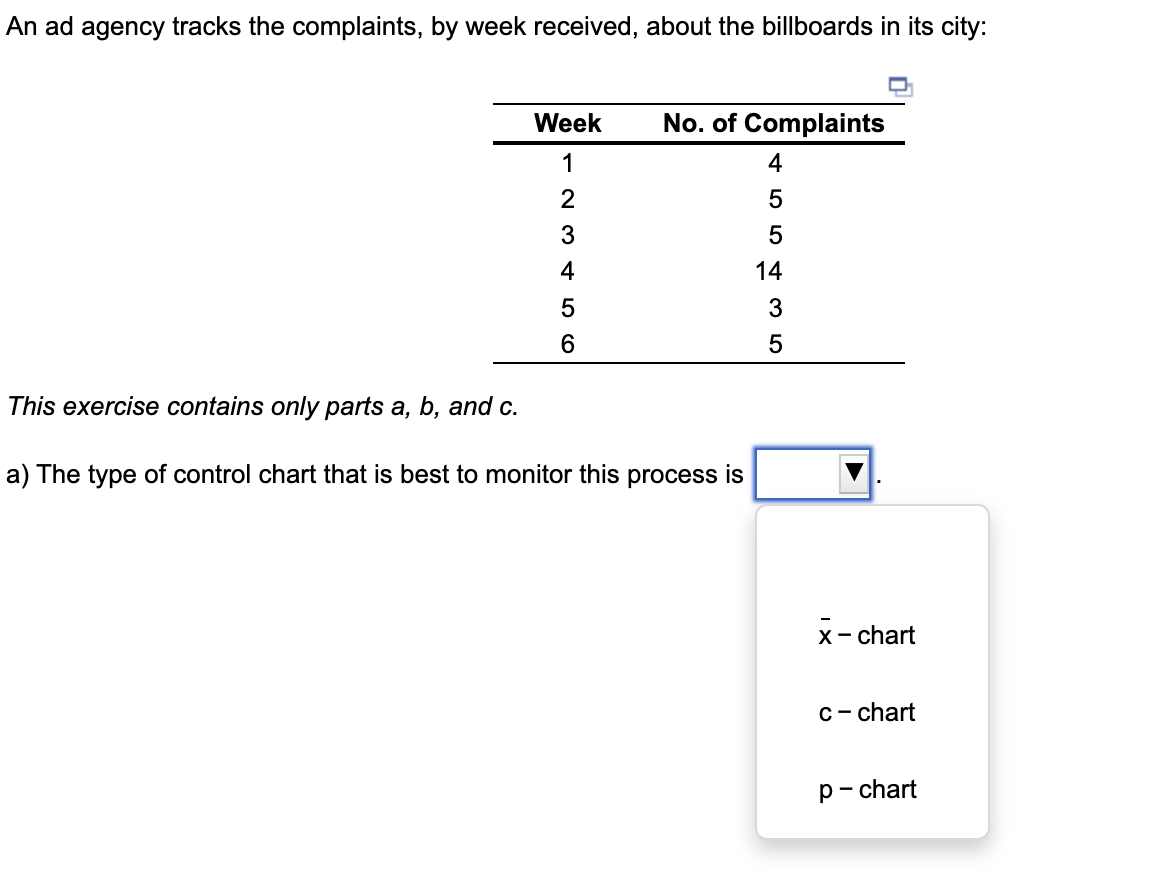 Solved An ad agency tracks the complaints, by week received, | Chegg.com