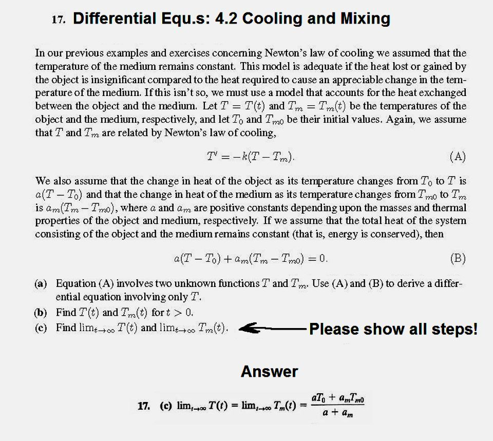 Solved Differential Equ.s: 4.2 Cooling and Mixing 17. In our | Chegg.com