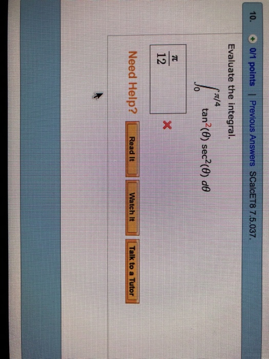 Solved 10. 0/1 points | Previous Answers SCalcET8 7.5.037. | Chegg.com