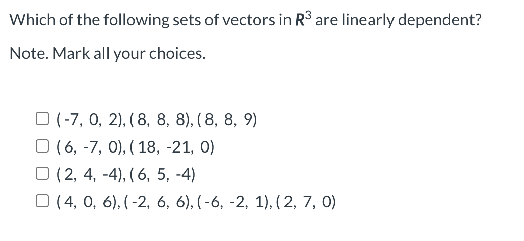 Solved Which of the following sets of vectors in R3 are | Chegg.com