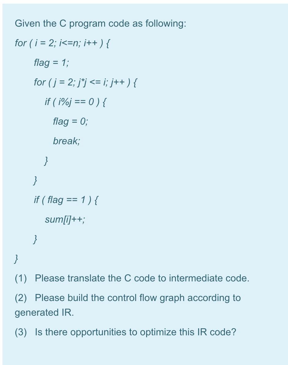 Solved Given the C program code as following: for (i = 2; | Chegg.com