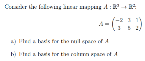 Solved Consider the following linear mapping A : R3 + R2: A= | Chegg.com