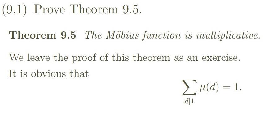Solved (9.1) Prove Theorem 9.5. Theorem 9.5 The Möbius | Chegg.com