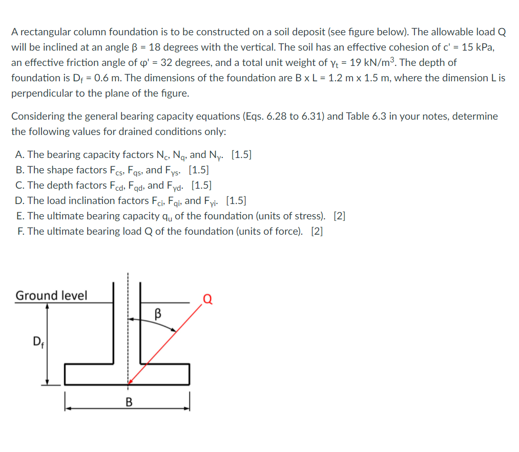 Solved A rectangular column foundation is to be constructed | Chegg.com