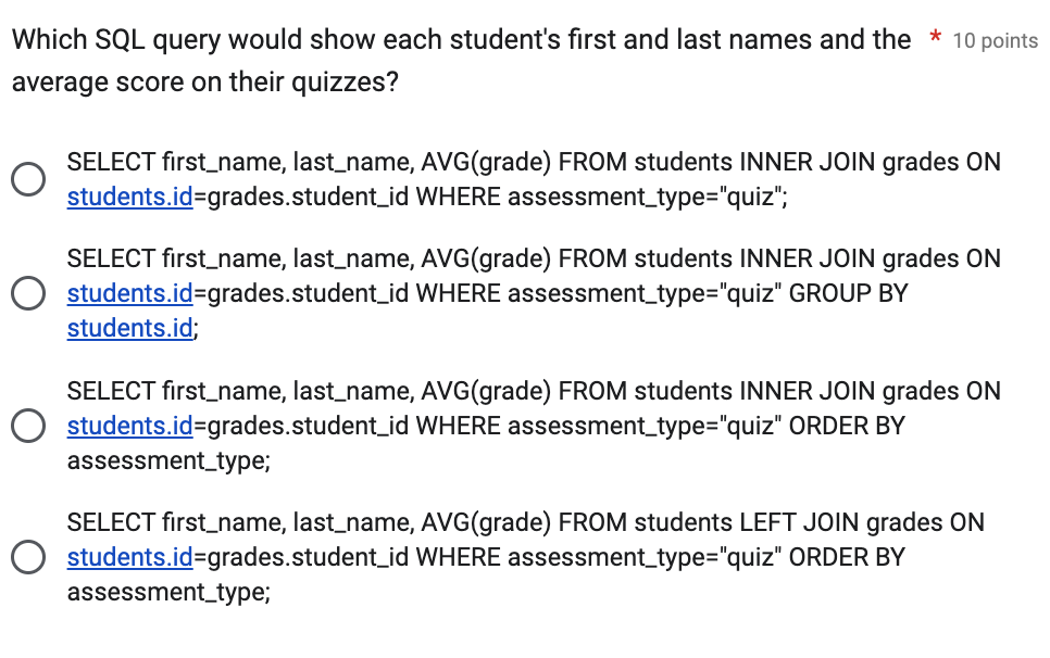 Solved Imagine you had a table named 'students' with student | Chegg.com