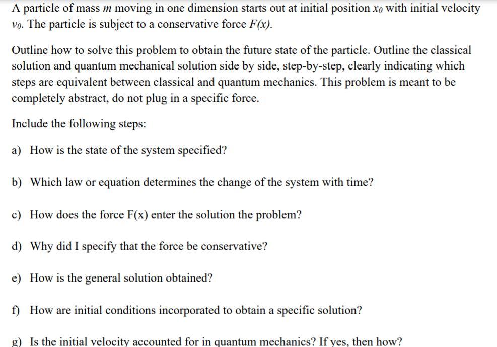 Solved A particle of mass m moving in one dimension starts | Chegg.com