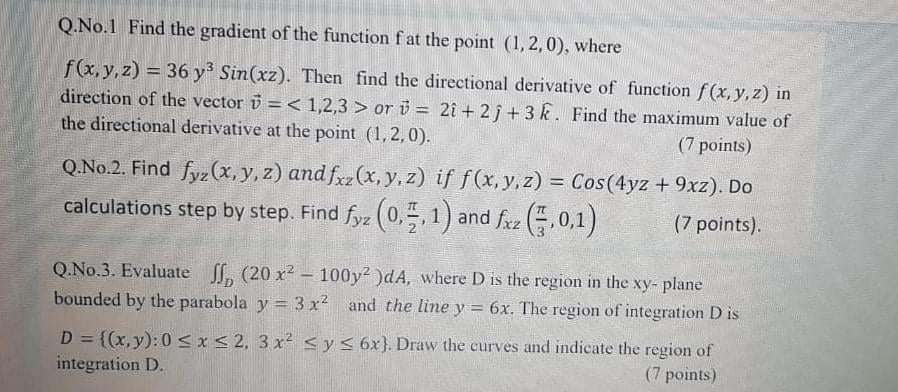 Solved Q.No.1 Find the gradient of the function f at the | Chegg.com