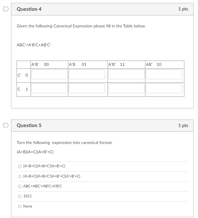Solved Given the following Canonical Expression please fill | Chegg.com