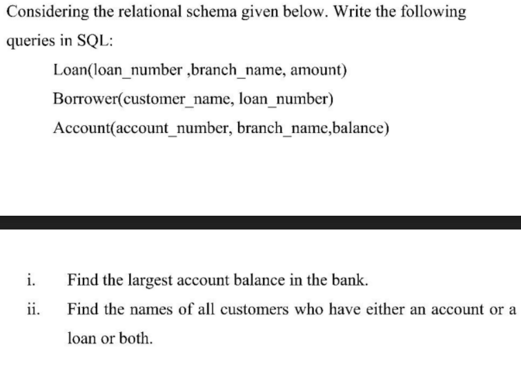 Solved Considering the relational schema given below. Write | Chegg.com