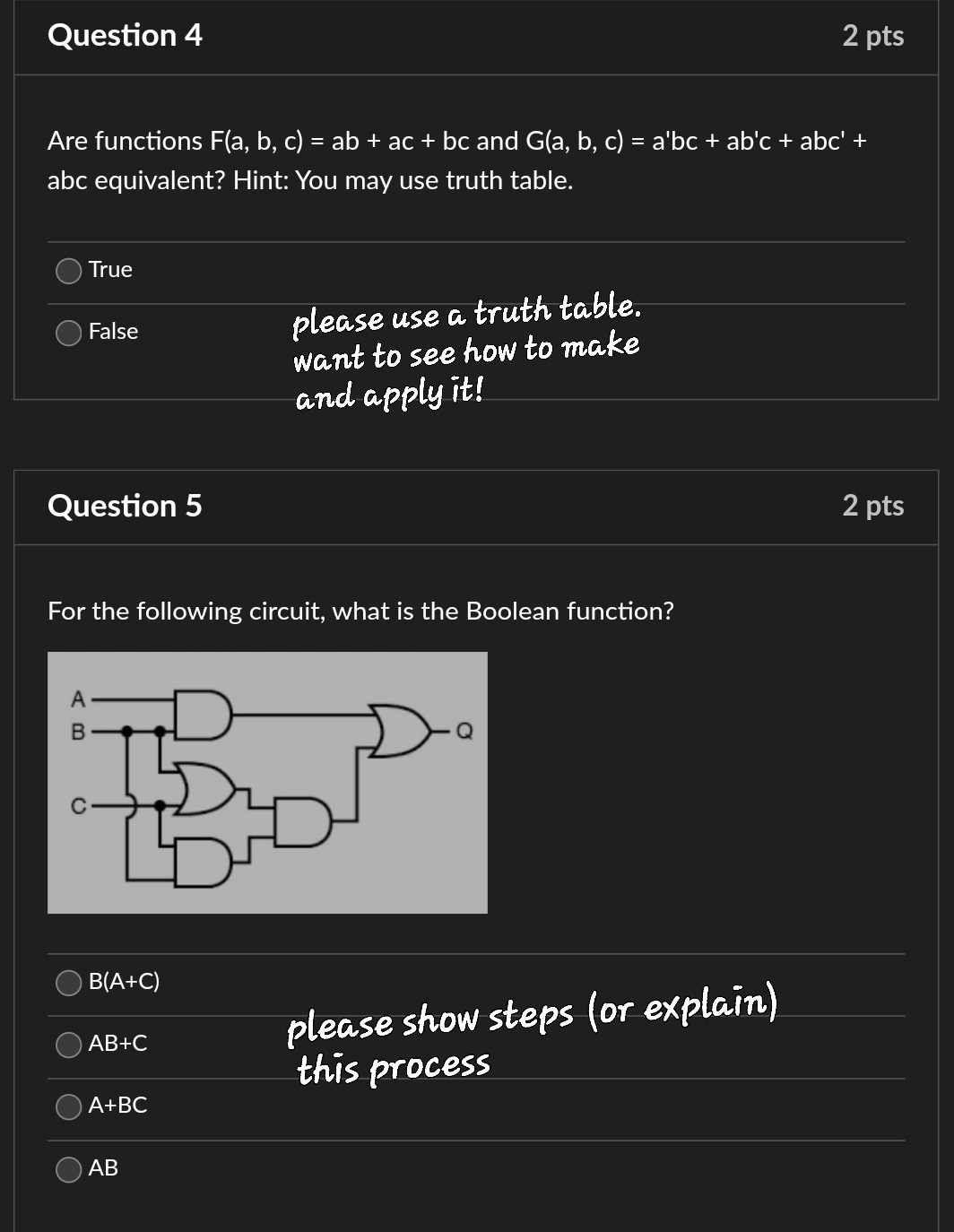 Solved Are functions F(a,b,c)=ab+ac+bc and | Chegg.com