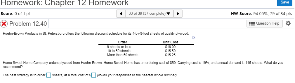 Solved Homework: Chapter 12 Homework Save Score: 0 of 1 pt | Chegg.com