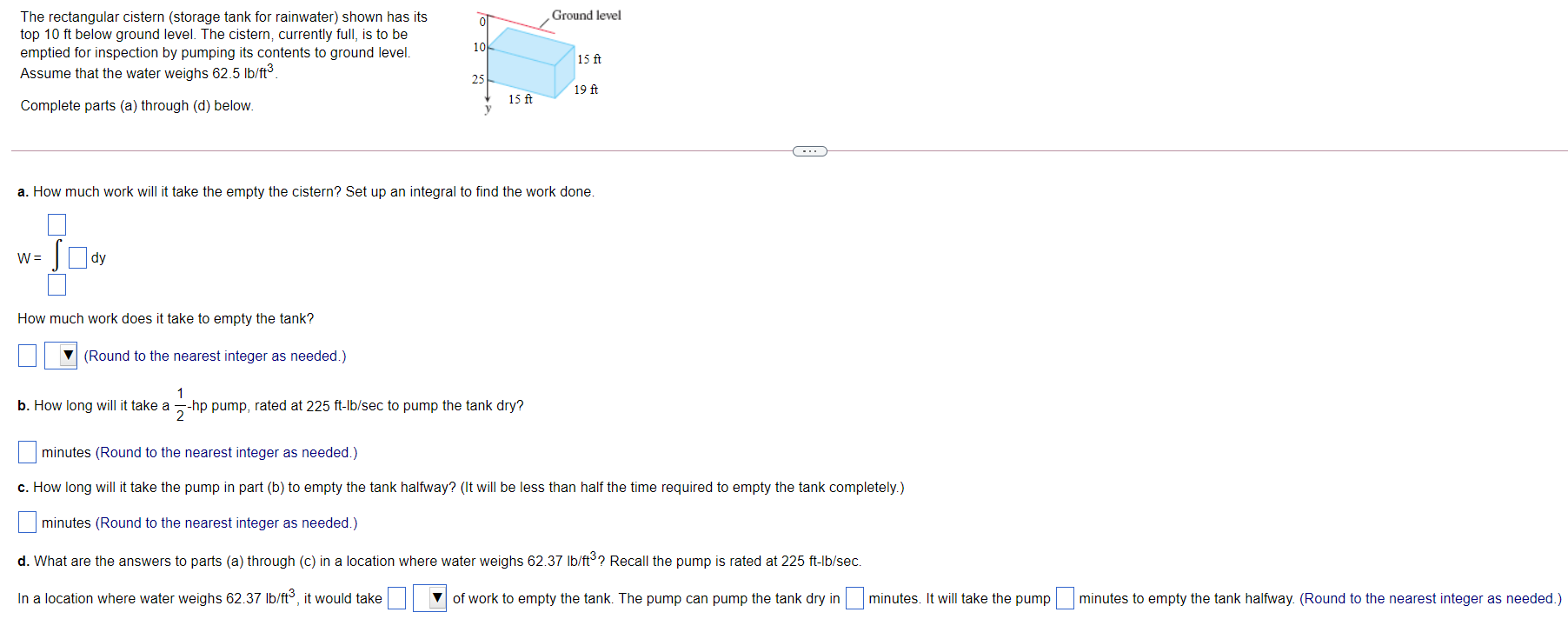 Solved Ground level The rectangular cistern (storage tank | Chegg.com
