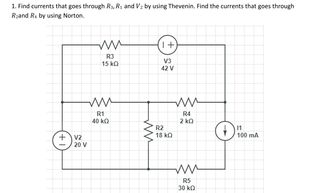 Find currents that goes through R3,R1 ﻿and V2 by | Chegg.com