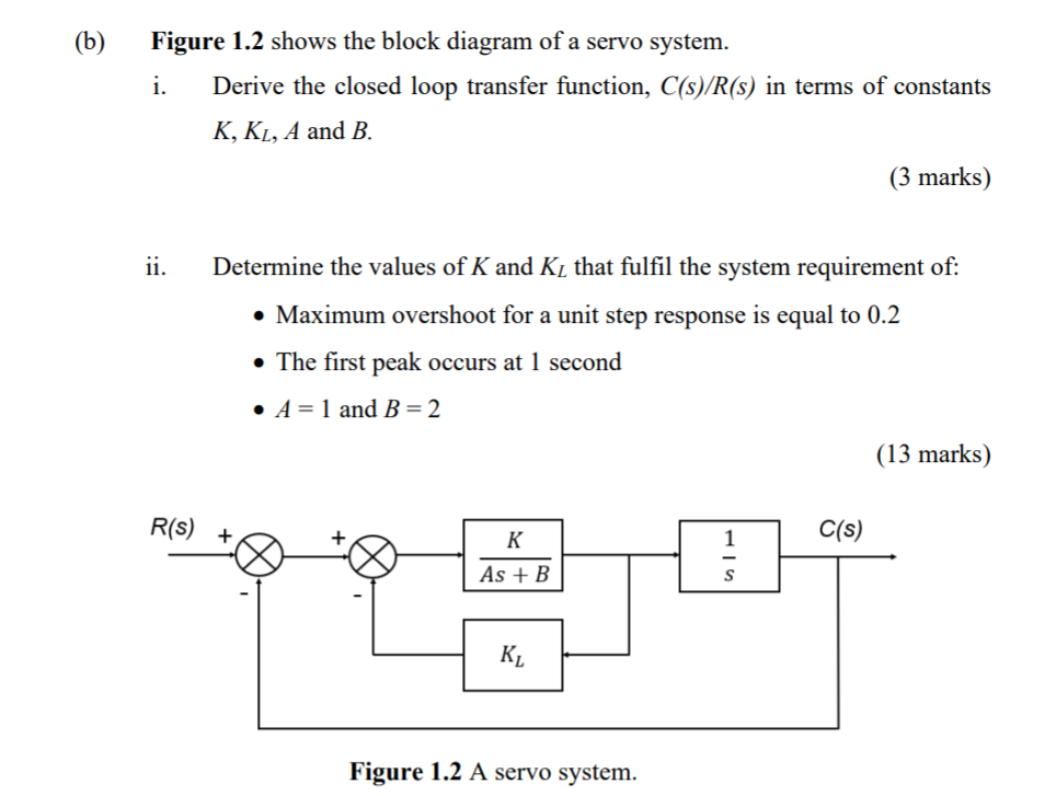 Solved (b) Figure 1.2 shows the block diagram of a servo | Chegg.com
