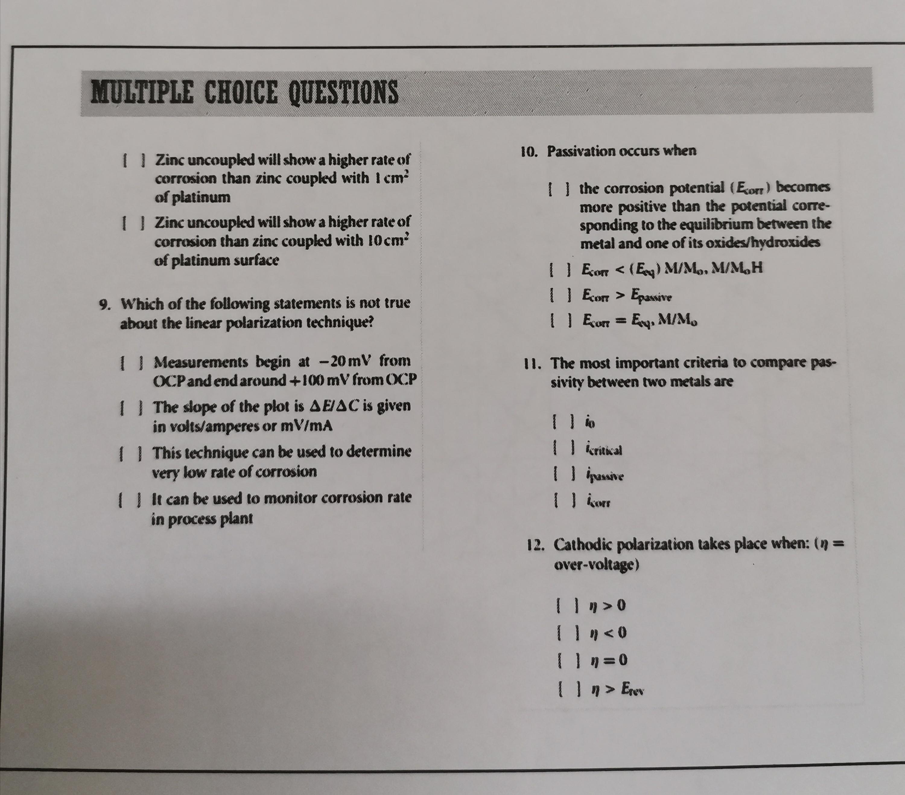 Solved MULTIPLE CHOICE QUESTIONS The electrode potential of | Chegg.com