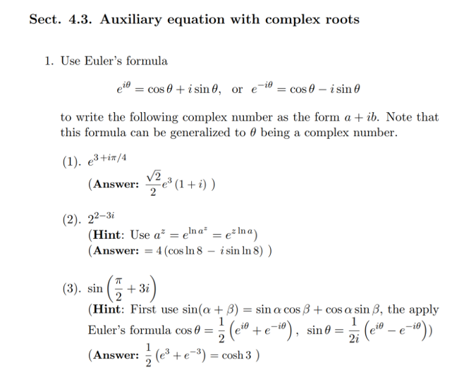 Solved Sect. 4.3. Auxiliary equation with complex roots 1. | Chegg.com