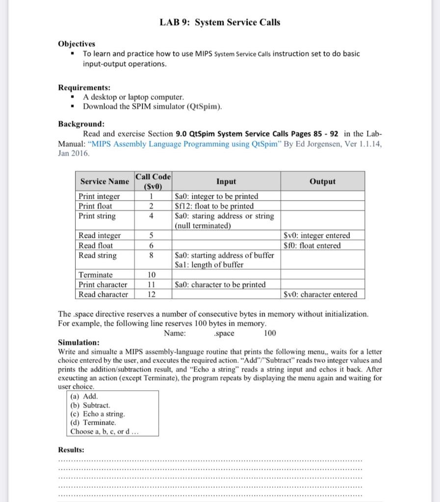 Solved LAB 9: System Service Calls Objectives To learn and | Chegg.com