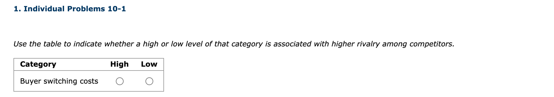 1. Individual Problems 10-1 Use the table to indicate | Chegg.com