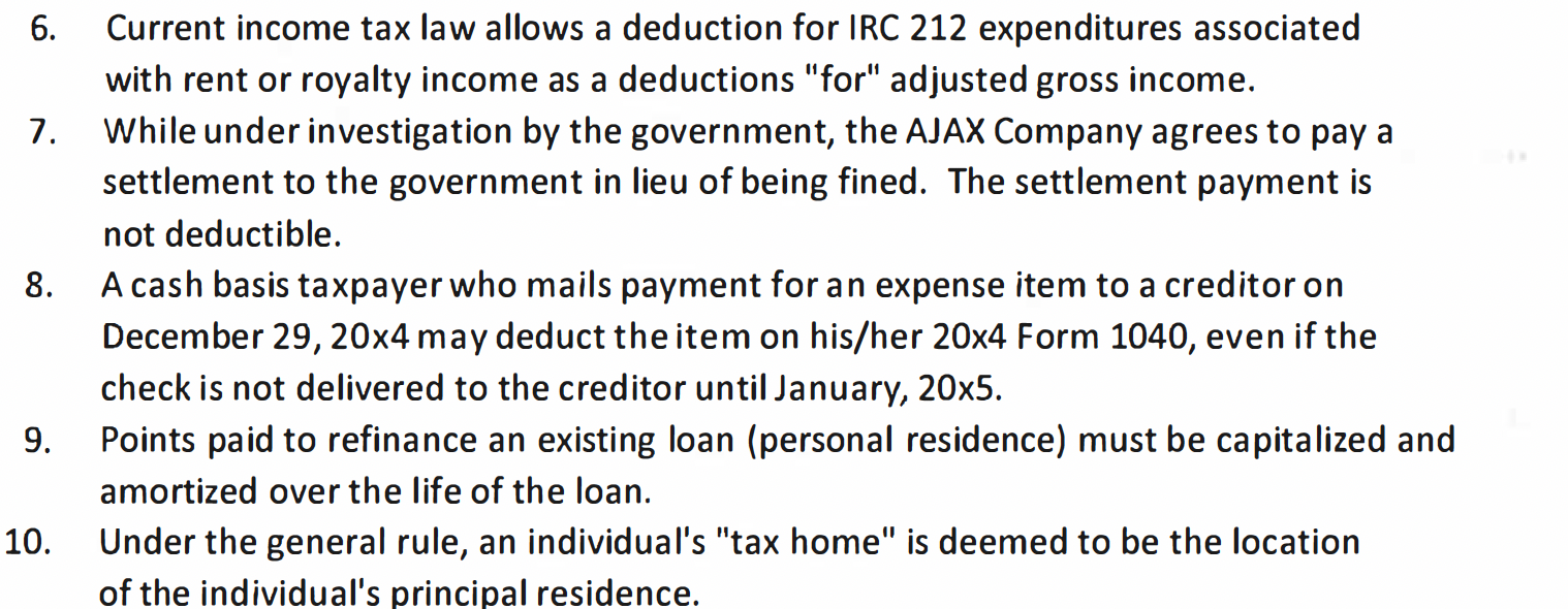 6. Current income tax law allows a deduction for IRC | Chegg.com