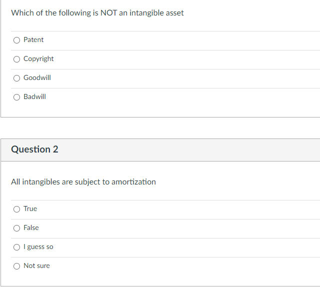 Solved Which of the following is NOT an intangible asset | Chegg.com