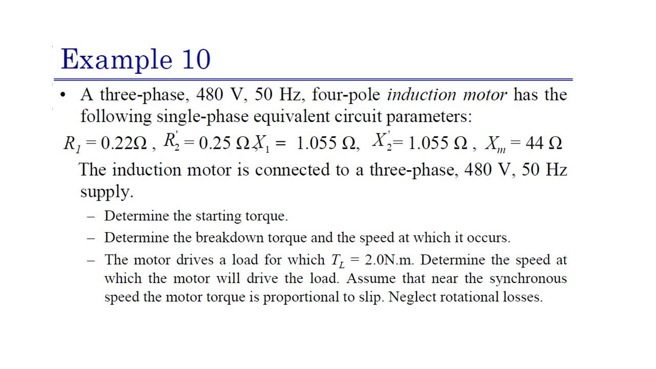 Solved Example 10 A three-phase, 480 V, 50 Hz, four-pole | Chegg.com