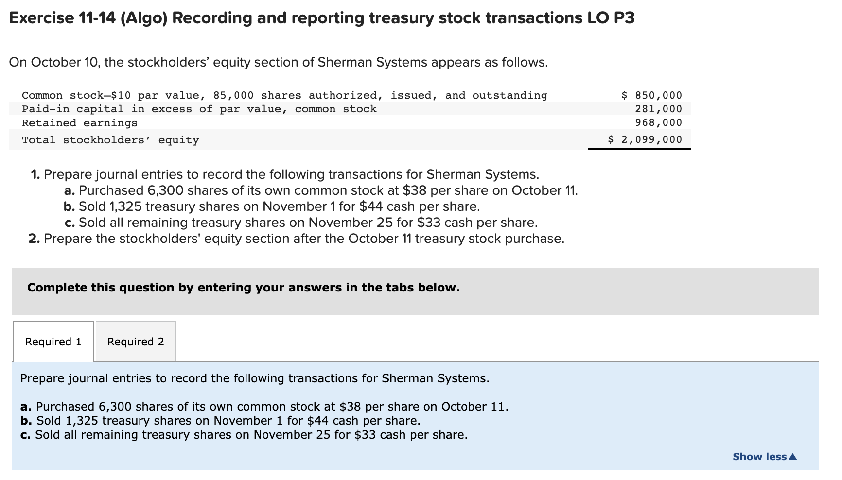 Solved Exercise 11-14 (Algo) Recording and reporting | Chegg.com