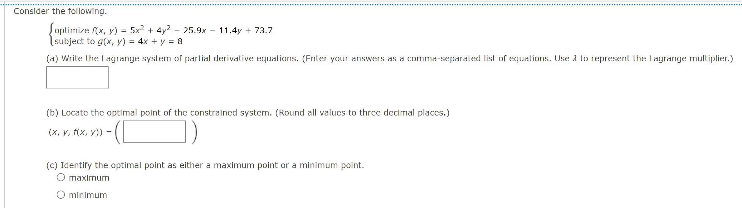 Solved nsider the following. { optimize | Chegg.com