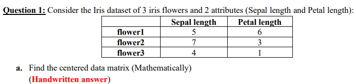 Solved a. Find the centered data matrix (Mathematically) | Chegg.com