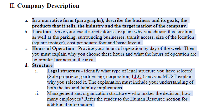 II. Company Description a. In a narrative form | Chegg.com