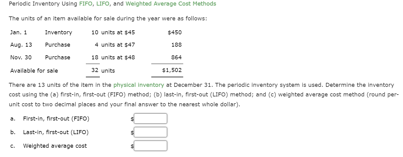 Solved Periodic Inventory Using FIFO, LIFO, and Weighted | Chegg.com