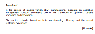 Solved Question 2 In the context of electric vehicle (EV) | Chegg.com