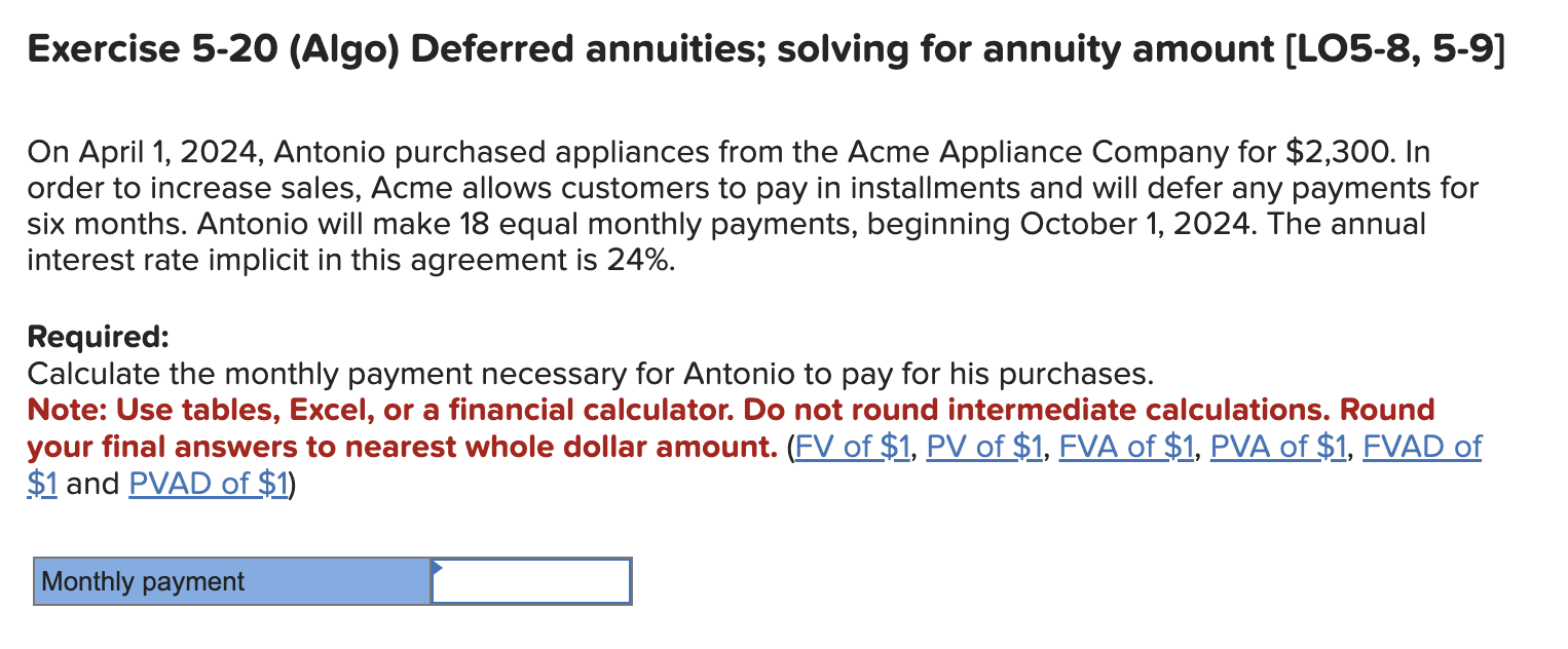 Solved Exercise 5-20 (Algo) Deferred annuities; solving for | Chegg.com