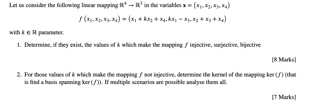 Solved Let us consider the following linear mapping R4 . R3 | Chegg.com