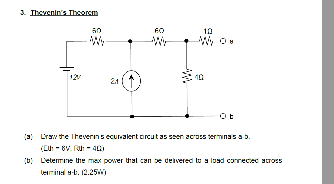 Solved 3. Thevenin's Theorem (a) Draw the Thevenin's | Chegg.com