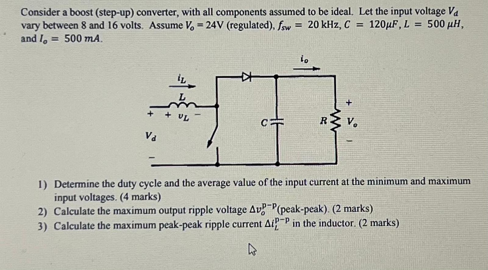 Solved Consider a boost (step-up) converter, with all | Chegg.com