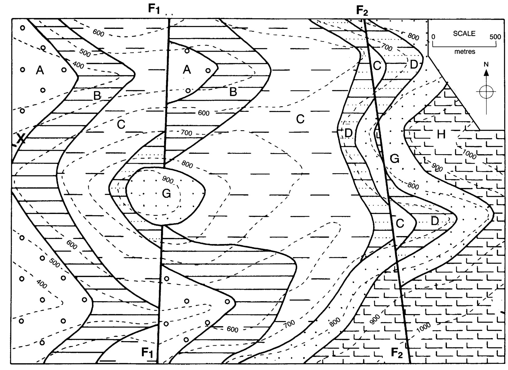 Solved Transfer the fault, strike and other contour lines | Chegg.com