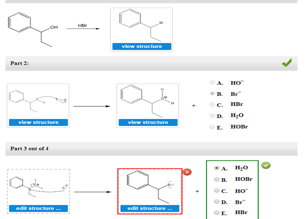Solved Br HBr view structure Part 2: А, НО B Br C. HBr D. | Chegg.com