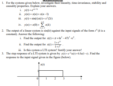 Solved 1. For the systems given below, investigate their | Chegg.com