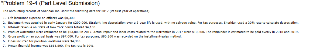 Solved *Problem 19-4 (Part Level Submission) The accounting | Chegg.com