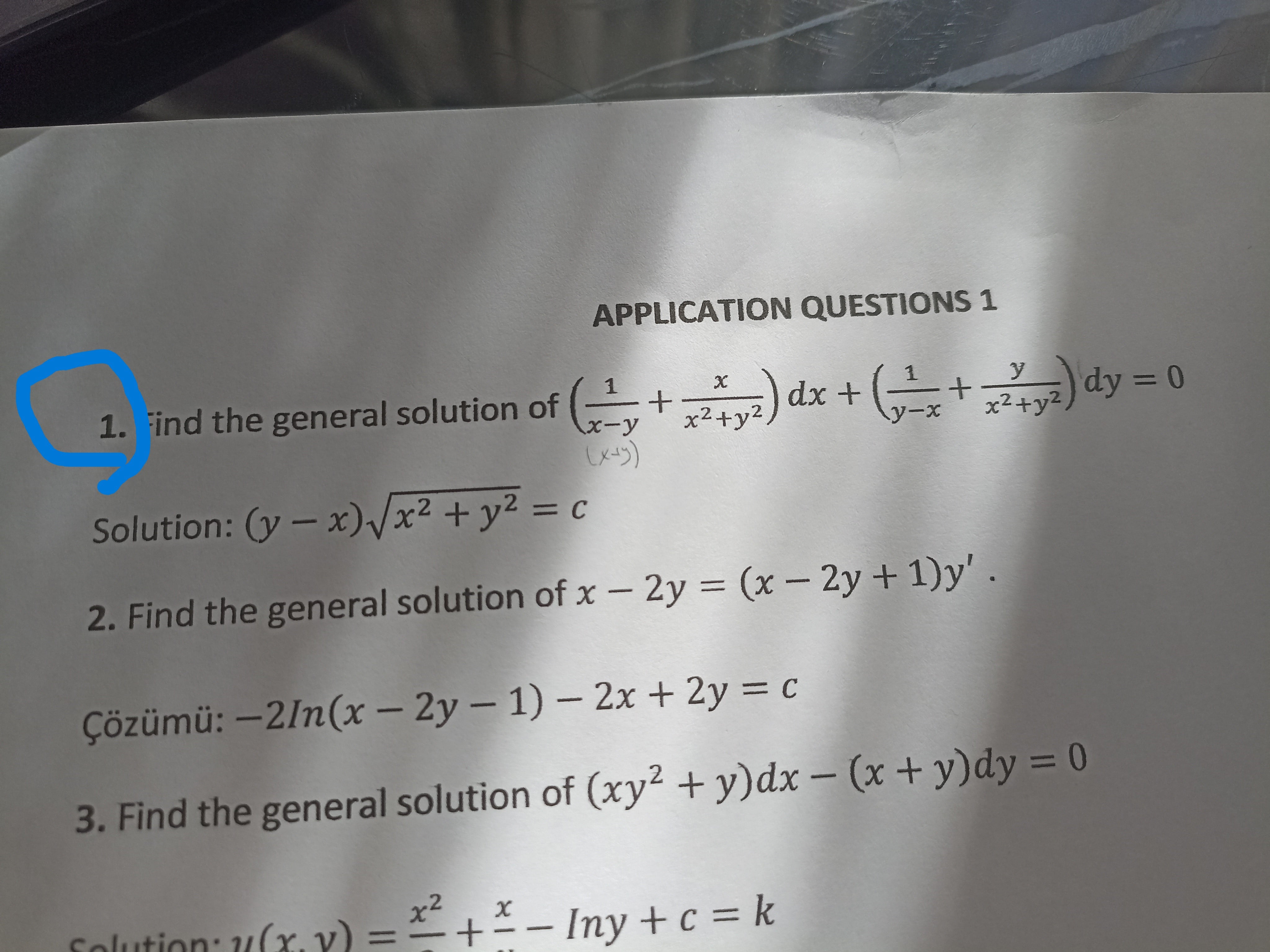 Solved APPLICATION QUESTIONS 1 1. Find the general solution | Chegg.com