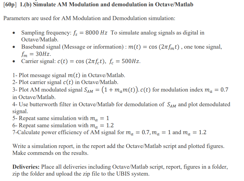 Solved ameters are used for AM Modulation and Demodulation | Chegg.com