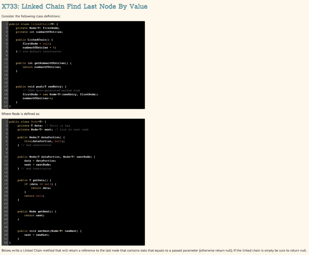 Solved X733: Linked Chain Find Last Node By Value Consider | Chegg.com