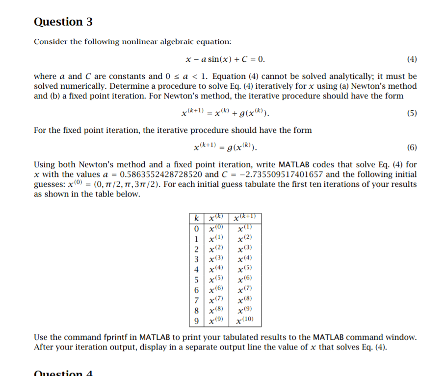 Solved Question 3 Consider the following nonlinear algebraic | Chegg.com