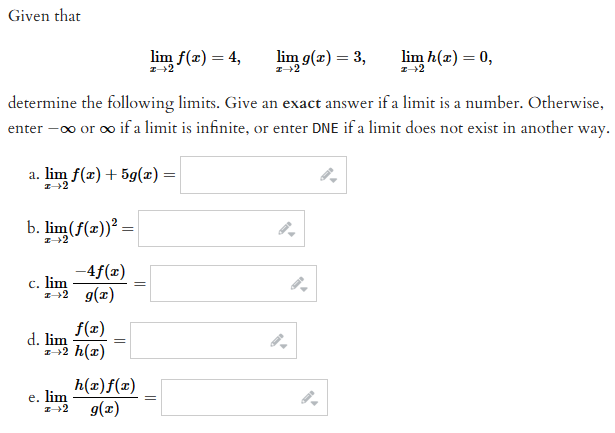 Solved Given that limx→2f(x)=4,limx→2g(x)=3,limx→2h(x)=0, | Chegg.com