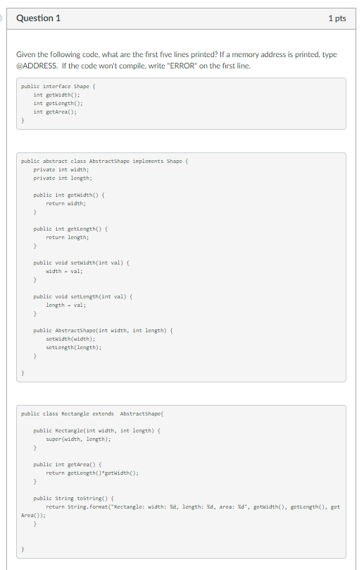 Solved Question 1 1 pts Given the following code, what are | Chegg.com Solved Question 1 1 pts Given the following code, what are | Chegg.com