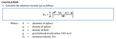 Solved CALCULATION 1. Calculate the absolute viscosity (H) | Chegg.com