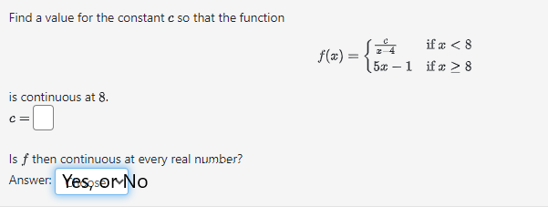 Solved Find a value for the constant c so that the function | Chegg.com