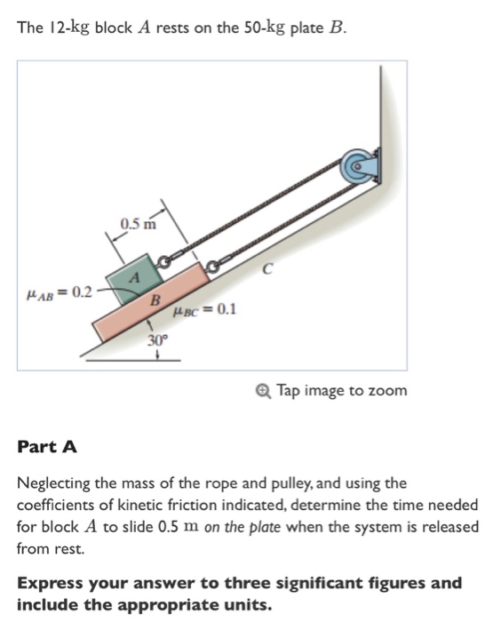 Solved The 12-kg block A rests on the 50-kg plate B 0.5 m | Chegg.com